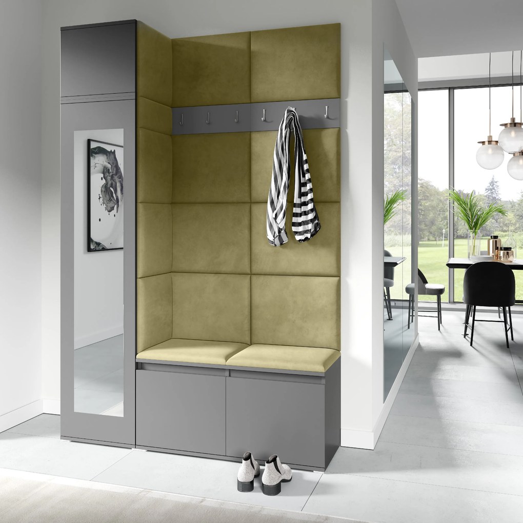 Eka Předsíňová stěna s čalouněnými panely Trinity 22 - Grafit / Zelená 2327