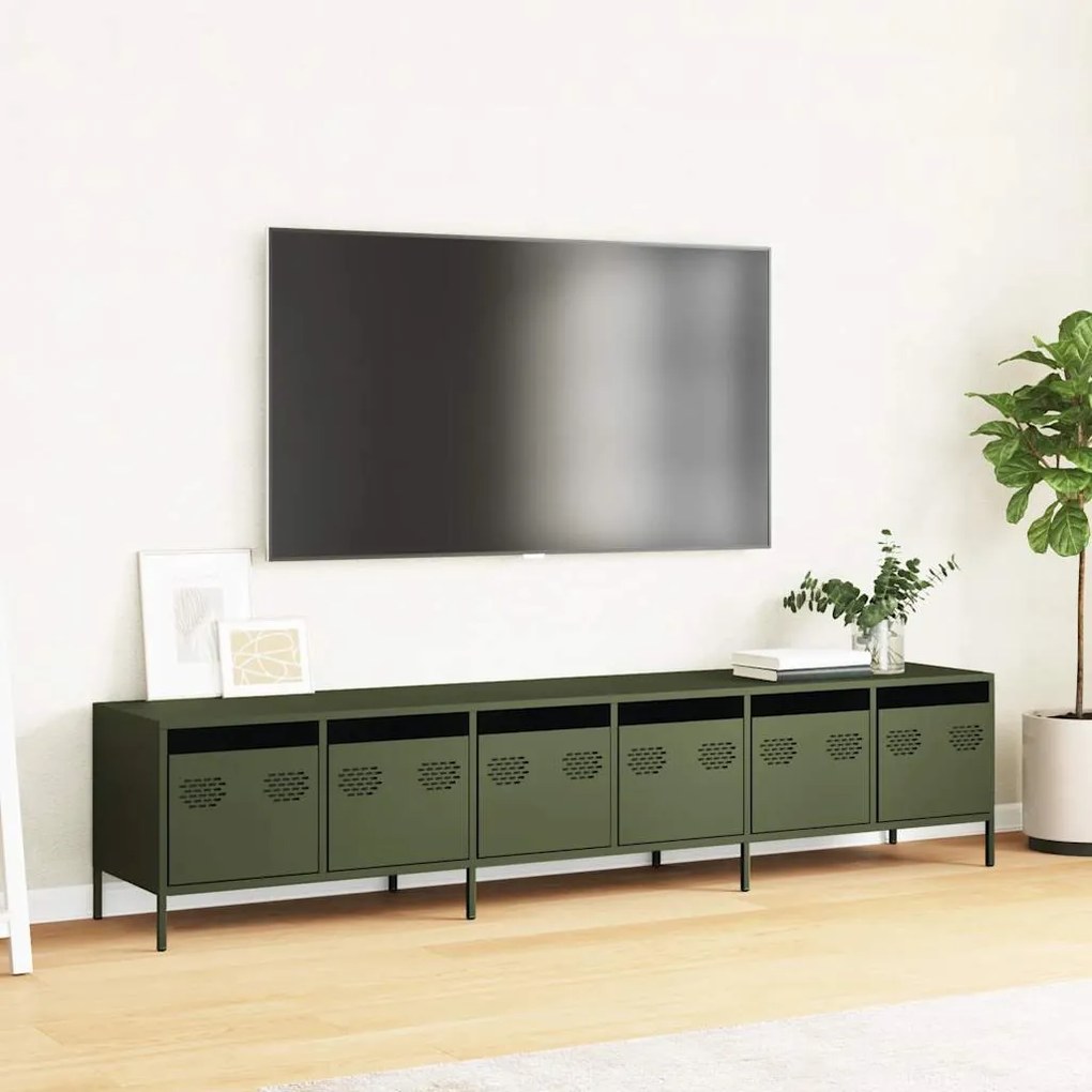 TV skříňka olivová 202 x 39 x 43,5 cm ocel válcovaná za studena 3307153