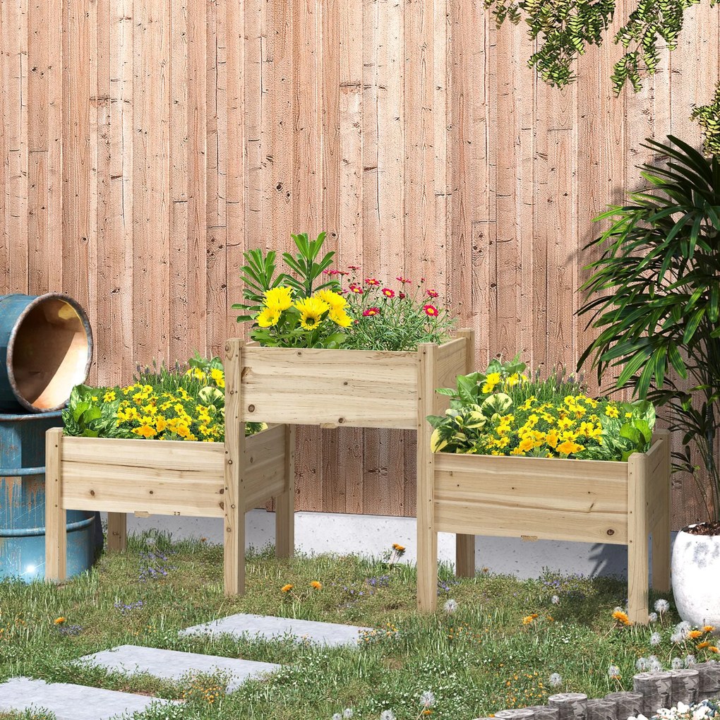 Vyvýšený záhon Outsunny se třemi dvoupatrovými kontejnery 184L x 45Š x 80V cm z předběžně ošetřeného jedlového dřeva | Aosom