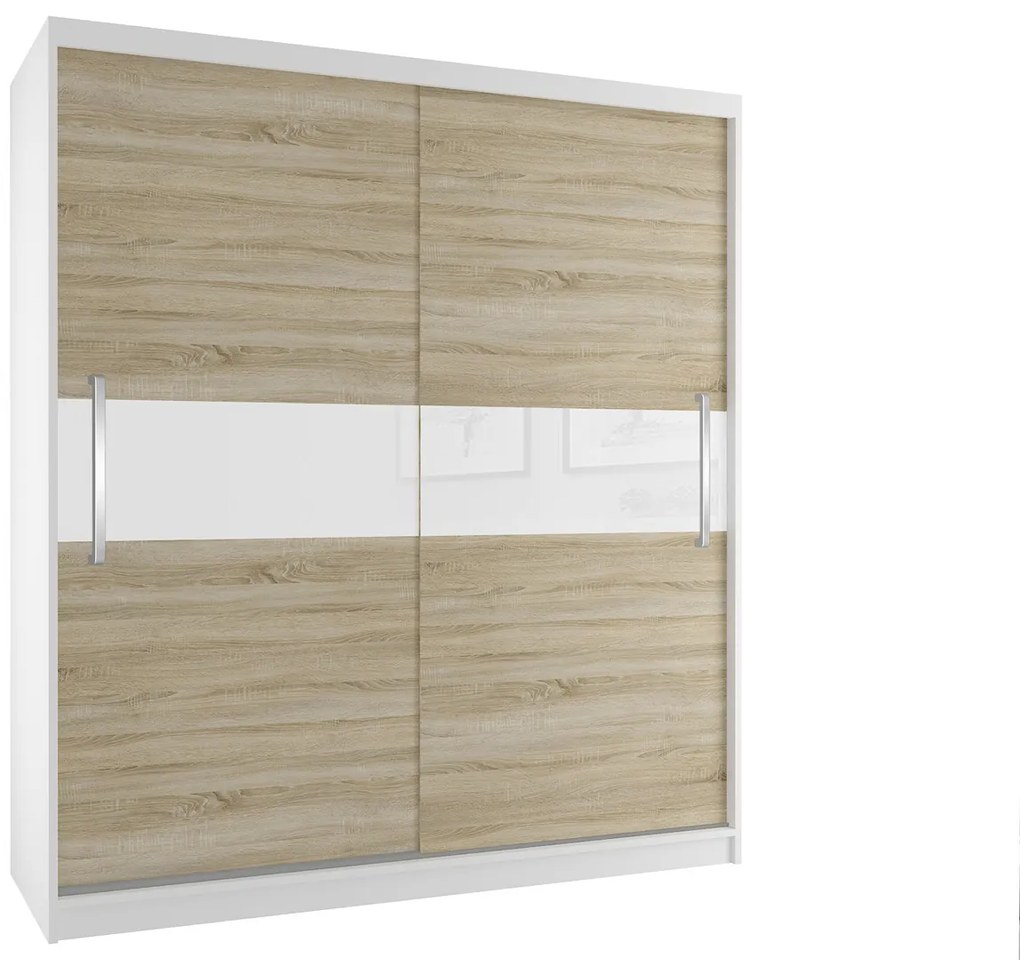 Šatní skříň 133 cm Belini bílý mat / dub sonoma s posuvnými dveřmi SI SZP2/2/W/DS/W/UU