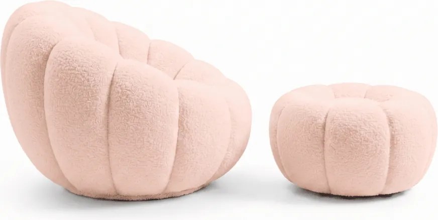 Designové křeslo BLOOM s taburetem, světle růžová