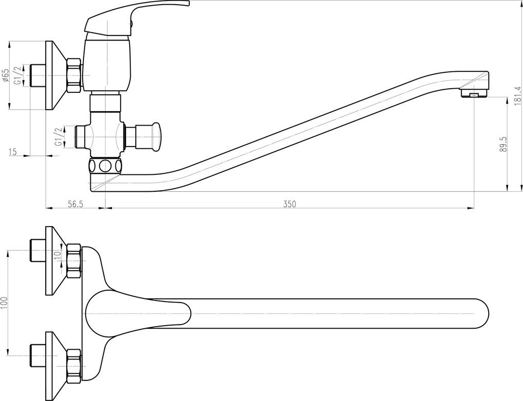 Aqualine 35 umyvadlová vanová baterie nástěnná páková 100 mm chrom 52140