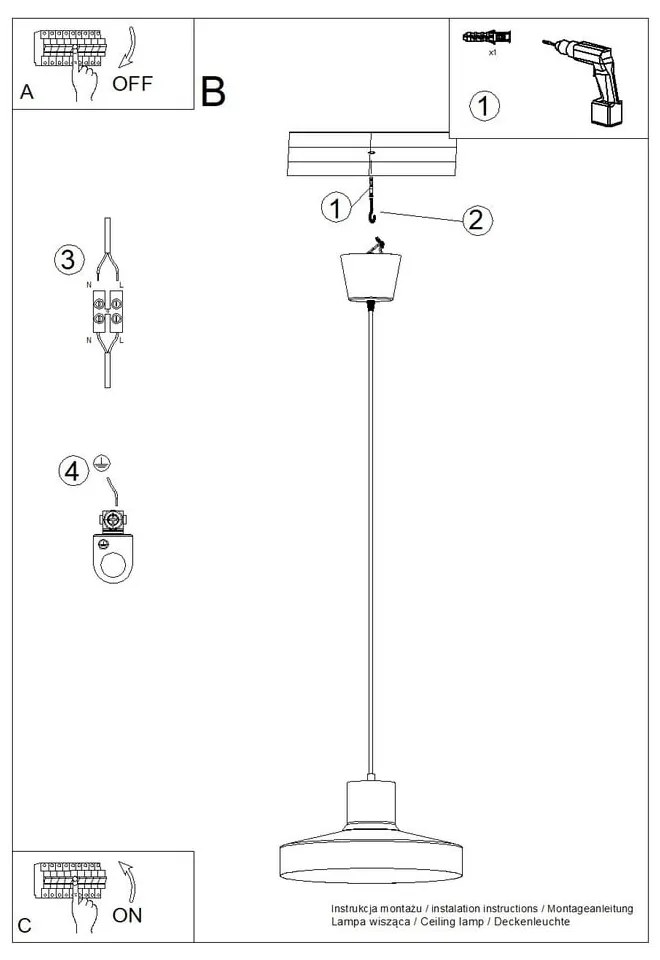 Černé závěsné svítidlo ø 35 cm Vito – Sollux