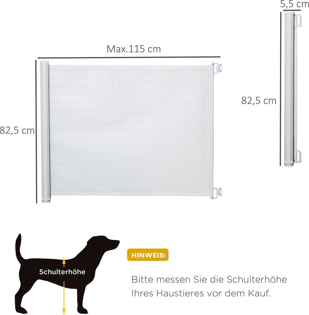 Schodišťová branka PawHut výsuvná bezpečnostní branka do dveří bezpečnostní přepážka PVC bílá 115x82,5 cm pro děti a domácí zvířata | Aosom.de
