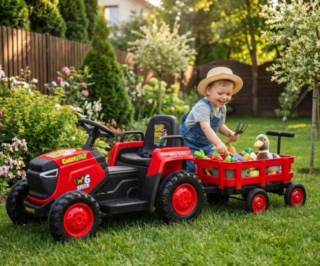 Elektrický traktor s přívěsem Rolly červený