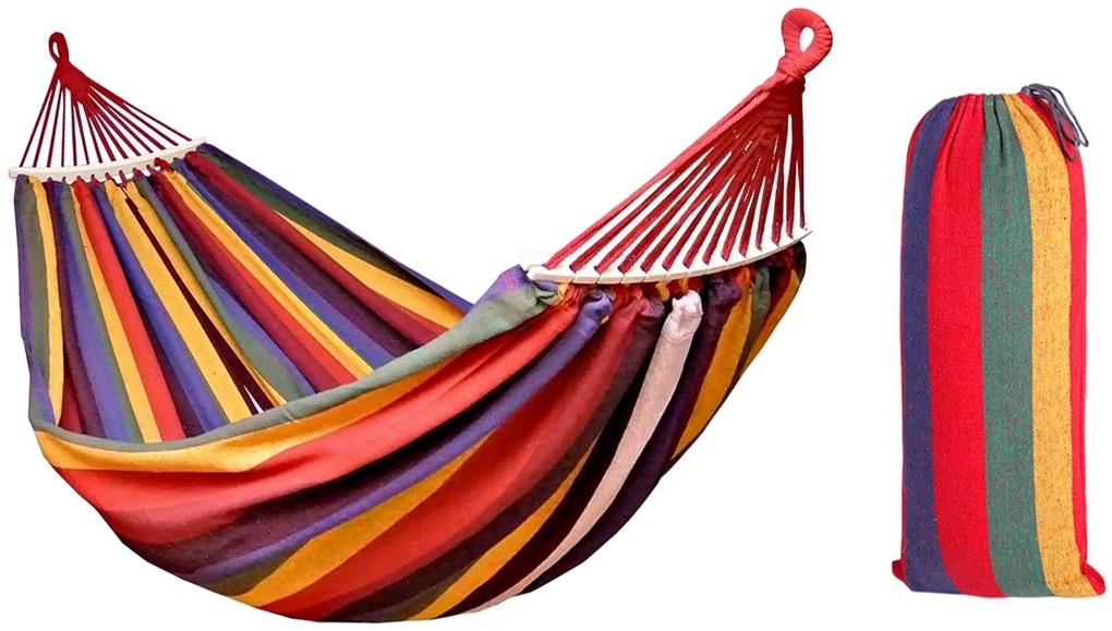 Bluegarden, závěsná houpací síť s dřevěnou oporou pro 1 osobu 90x200cm Hammock 400257, žlutá, OGR-09033