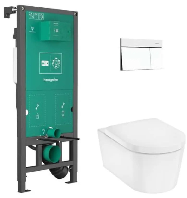 Hansgrohe EluPura S - Set předstěnové instalace, klozetu EluPura S a sedátka SoftClose, tlačítko iFrame Element E, matná bílá 60303700