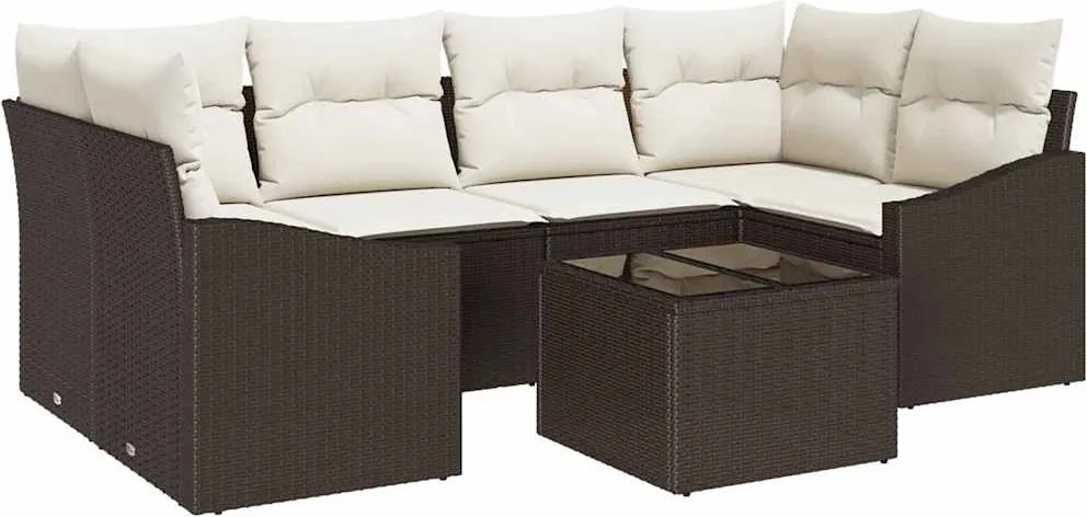 Set pohovek 7 ks Hnědá a krémová polyratan 3355287