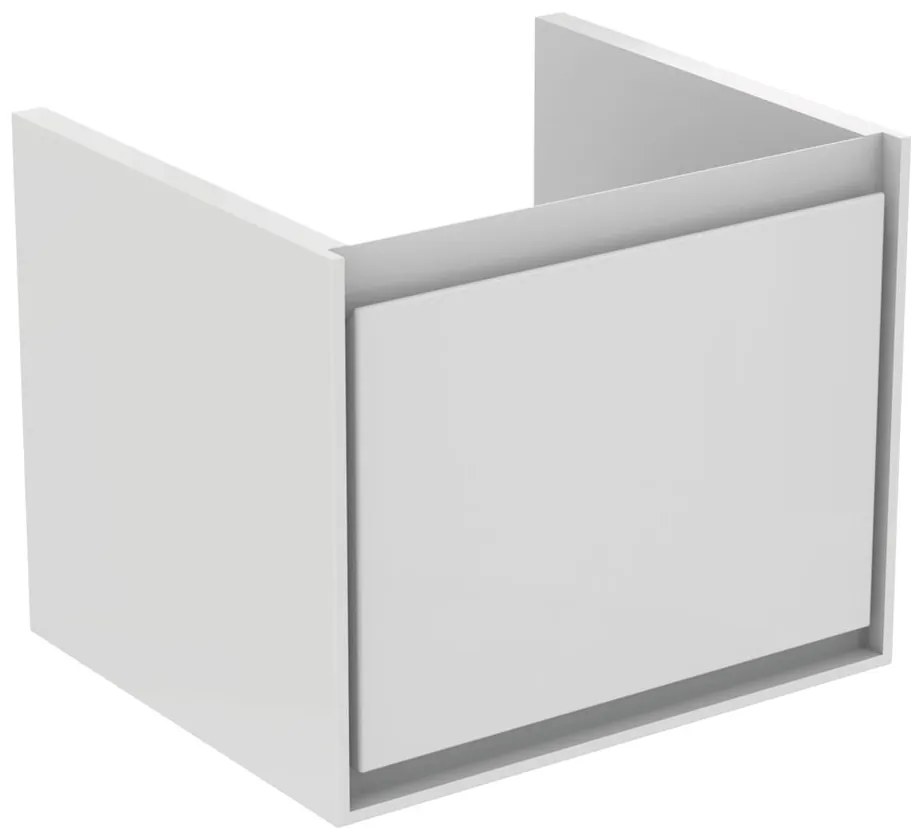 Ideal Standard Connect Air- Skříňka pod umyvadlo CUBE 55cm, 1 zásuvka, Lesklý bílý + matný světle šedý lak E0844KN