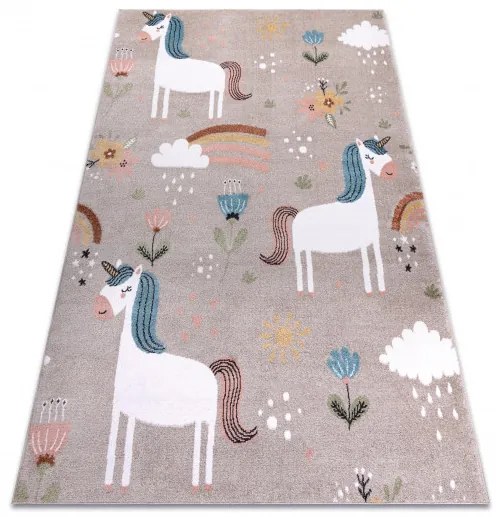 Dywany Łuszczów, Dětský kusový koberec Fun Unicorn with rainbow beige, 80x150, béžová, dětský pokoj