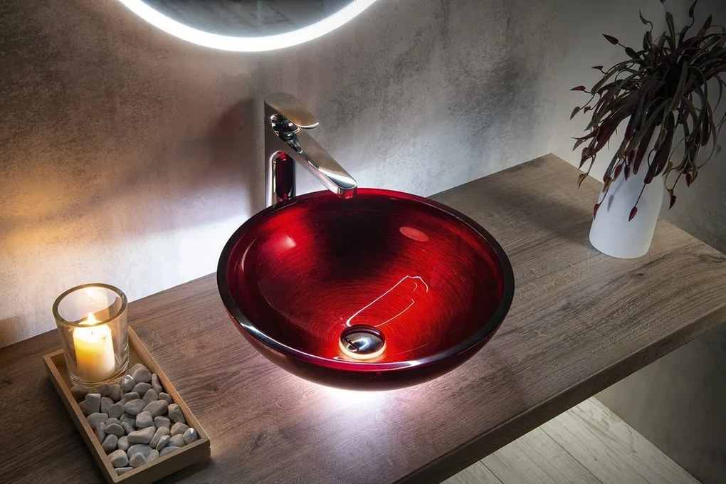 Sapho Sapho, MURANO ROSSO IMPERO skleněné umyvadlo na desku, průměr 40cm, červené, AL5318-63