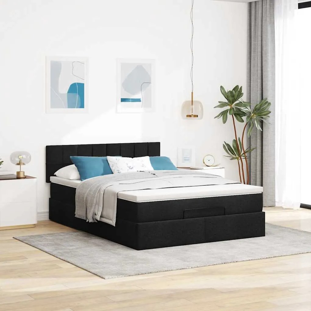 Osmanský postel s matrací černá 140x190 cm textil 3311458