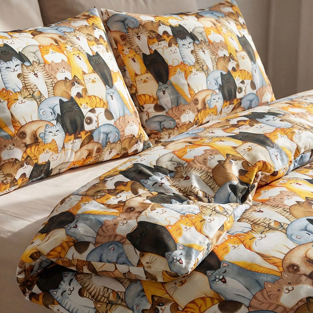Perkálové bavlněné povlečení Kočky Velikost: atypický 200 x 200 + 2 x 70 x 90