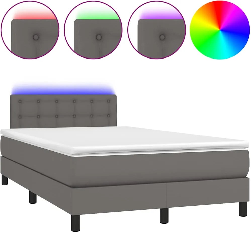 Box spring postel s matrací a LED šedá 120 x 190 cm umělá kůže 3270139