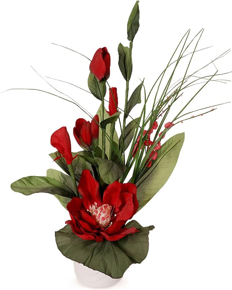 Aranžmá Magnolie v květináči červená, 50 cm