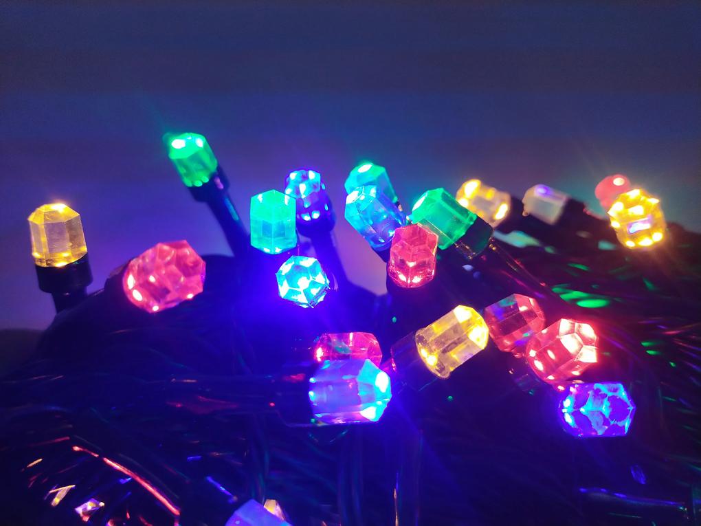 Venkovní LED vánoční řetěz s šestihrannými LED diodami, různobarevná, 20m, 200 LED