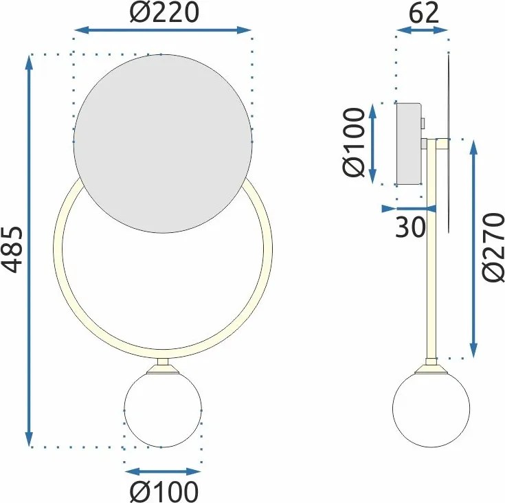 Toolight - Nástěnná lampa APP923-1W, černá-zlatá, OSW-09587