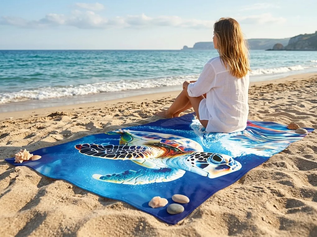 Rychleschnoucí XXL plážová osuška CHELONIA modrá 150 x 210 cm, 100% mikrovlákno