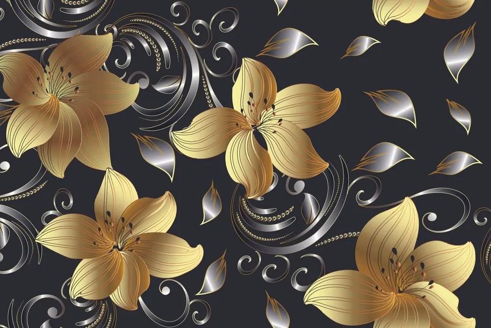 Samolepící tapeta luxusní zlatá lilie - 375x250 cm