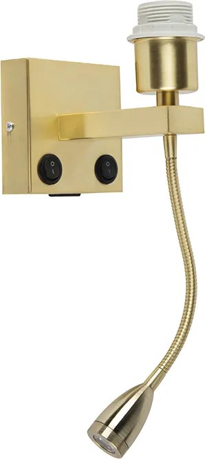 Art Deco nástěnná lampa zlatá s USB a flexibilním ramenem - Brescia Combi