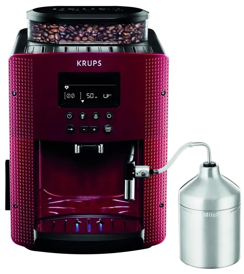 Krups - Automatický kávovar s nádobou na mléko ESSENTIAL 1450W/230V červená