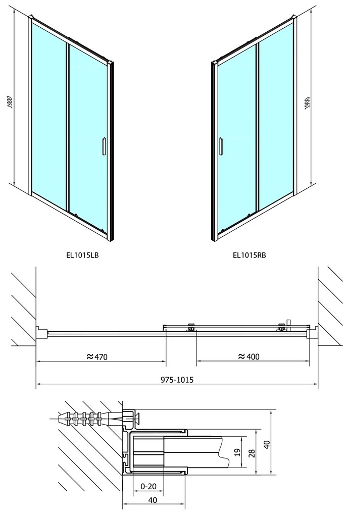 Polysan Polysan, EASY BLACK sprchové dveře 1000mm, čiré sklo, EL1015B