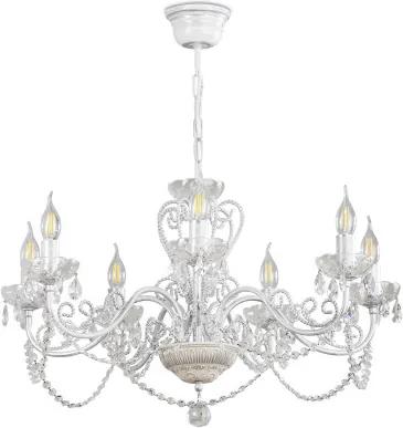 Light for home -  Závěsný lustr na řetězu 14806 "SYLVIA CRYSTAL" , 7x40W, E14, bílá, stříbrná, patina