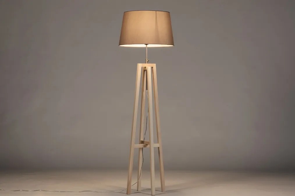 Stojací designová lampa Paola Grey and Natur Wood