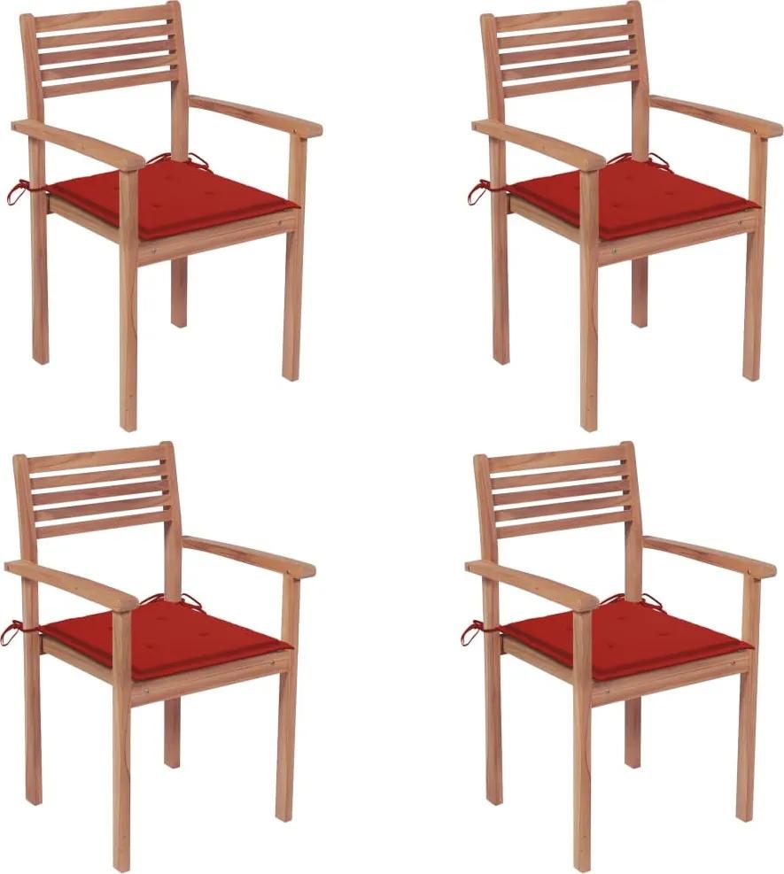 vidaXL Zahradní židle 4 ks podušky masivní teak [3062297] Barva: vínová červená