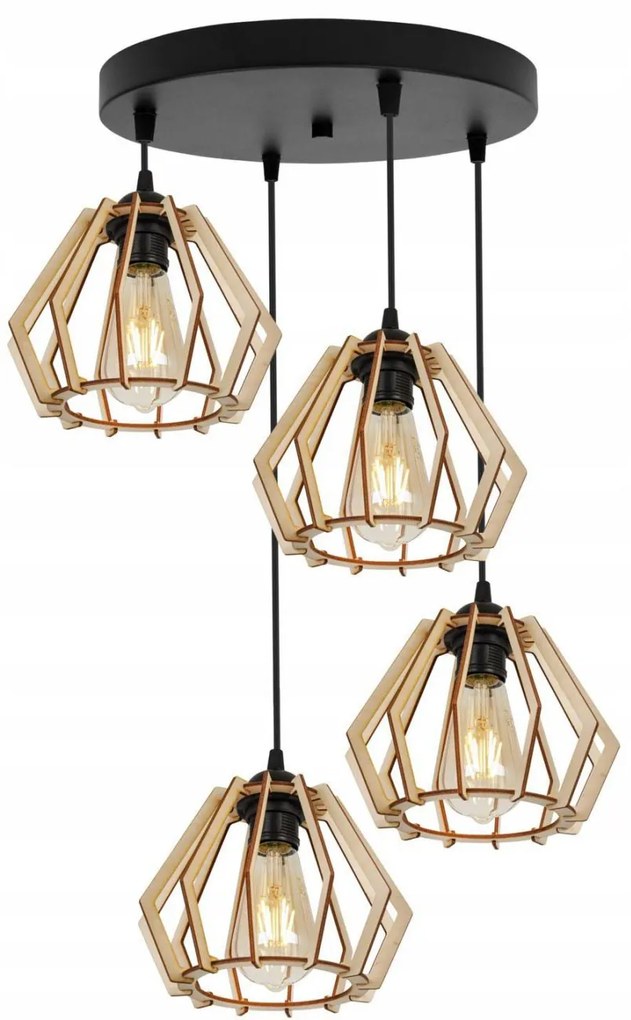 Závěsné svítidlo Timber, 4x dřevěné stínítko,