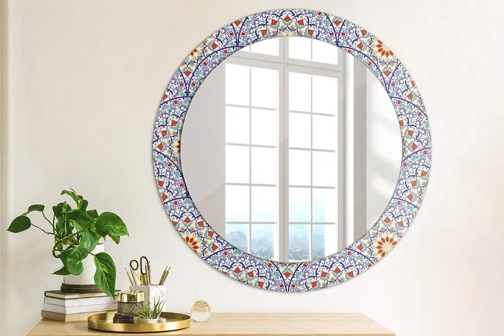 Kulaté dekorativní zrcadlo na zeď Orientální barevné složení fi 70 cm