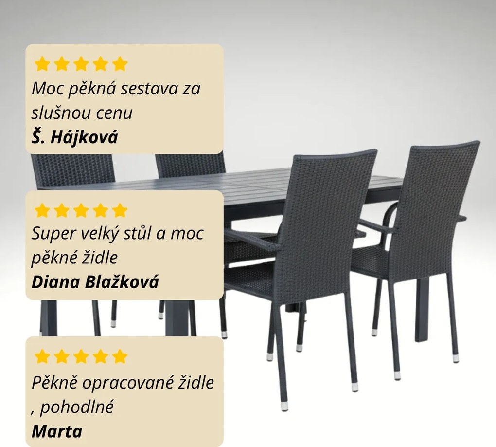 Vikio Zahradní ratanový set 140x80 pro 4 osoby DT255 antracit