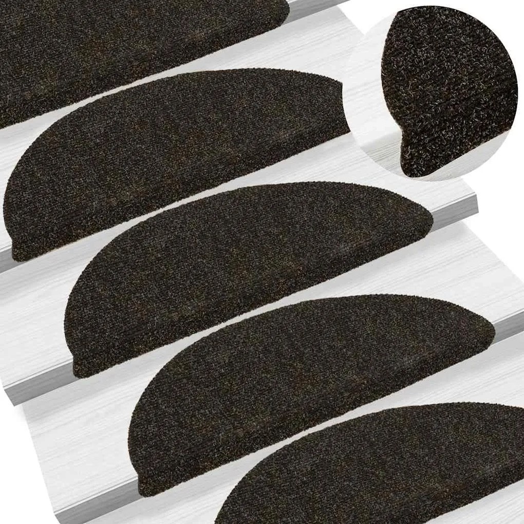 Schodové rohože samolepicí 15 ks 56 x 17 x 3 cm tmavě hnědé půlkulaté 322348