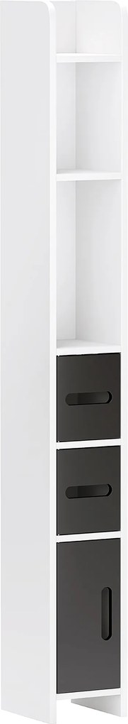 Kleankin koupelnová sloupcová skříň s 3 dvířky, 3 otevřenými policemi a proti-převrhovacím systémem, moderní styl, 15x17x120 cm, bílá a černá