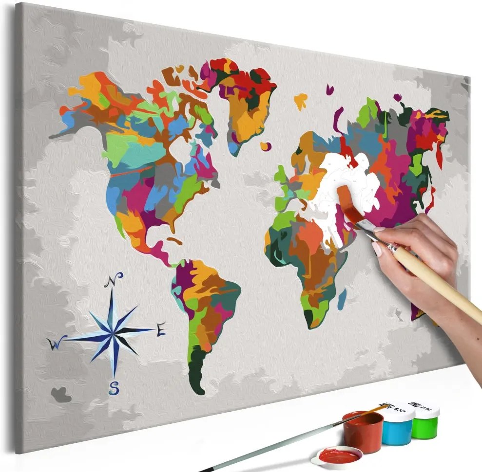 Bimago Malování podle čísel - World Map (Compass Rose) | 60x40 cm