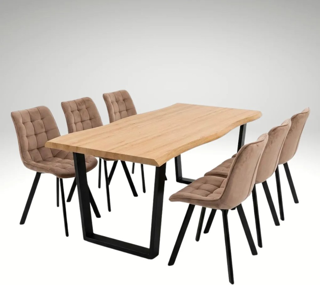 Vikio Jídelní set pro 6 osob 180x90 cm dub noha U béžová židle VJS158-6BE-S