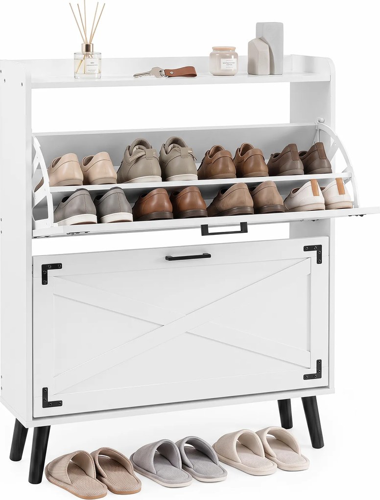 Costway Botník s 2 výklopnými zásuvkami Volně stojící botník – 80 × 24 × 103 cm