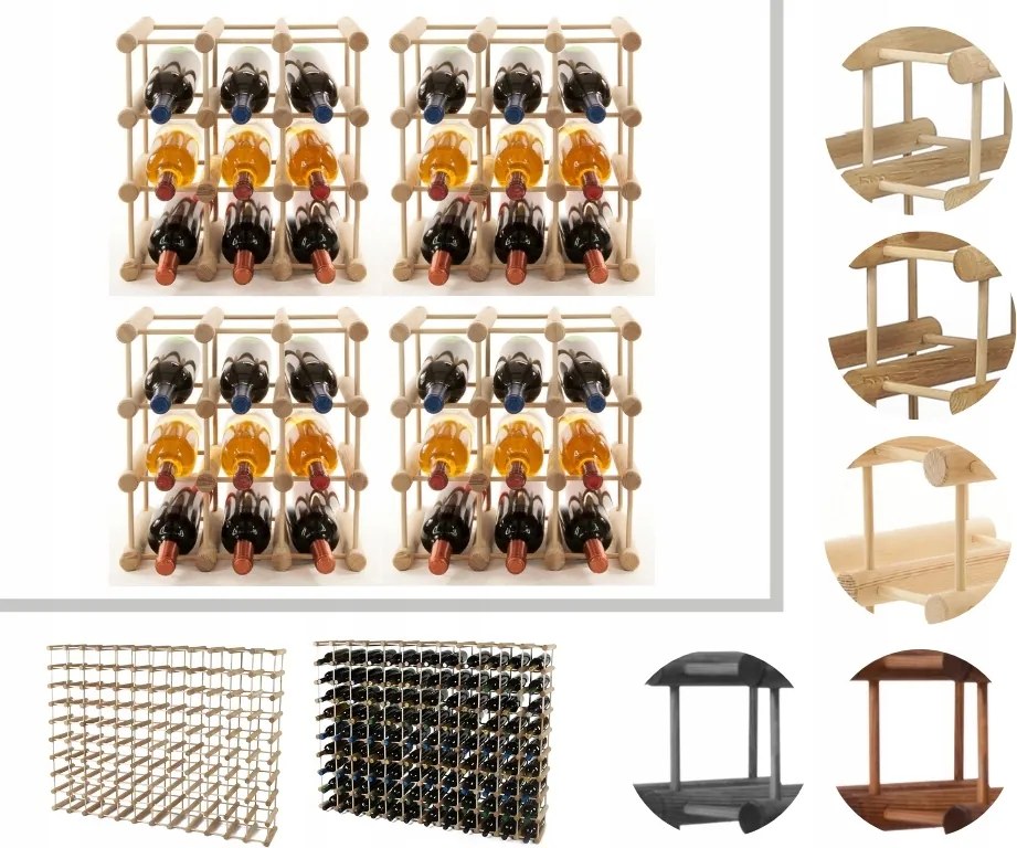 Regál na víno dřevěný stojan na víno Modulární regál na alkohol 36+9 bot