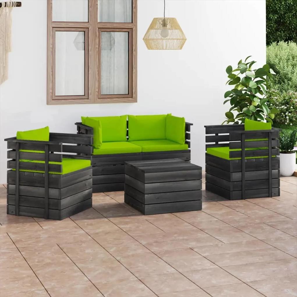 vidaXL 5dílná zahradní sedací souprava z palet + podušky borové dřevo [3061822] Barva: Zelená