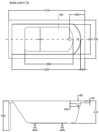 NIKIDO - B Akrylátová vana SHEA 140x70, 150x70, 160x70, 170x70 Velikost: 170x70