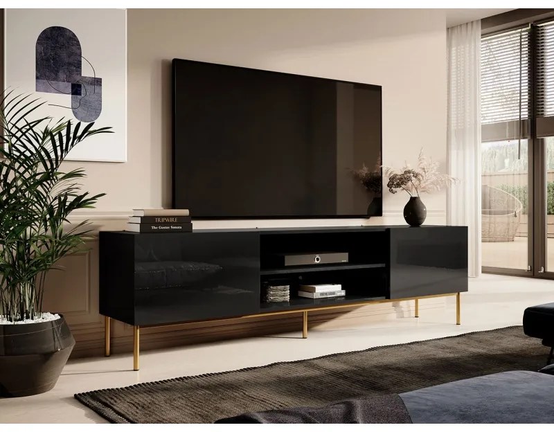 TV stolek\skříňka Koda 200 K, Barva: černá / černý lesk + černá