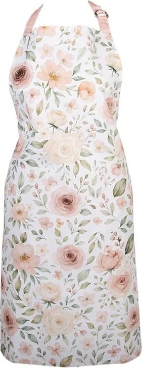 Bílá bavlněná zástěra s růžemi Soft Romantic Blush - 70*85 cm