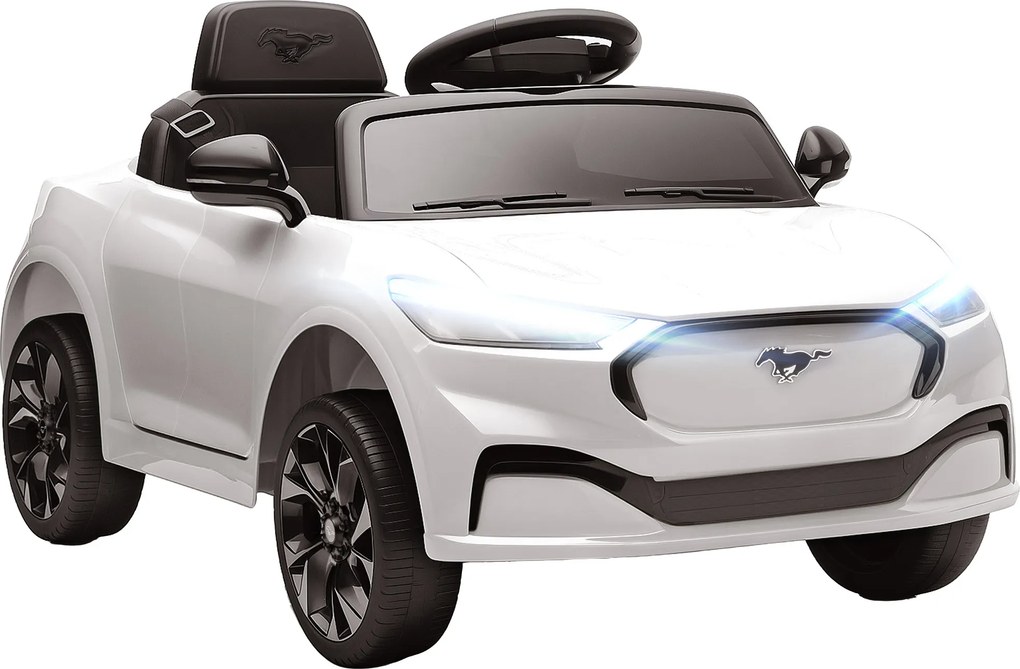 AIYAPLAY dětské elektrické auto Ford Mustang Mach-E, oficiálně licencované, 12 V, dálkové ovládání 2,4 G, 2 motory, 92x55x44 cm, bílé