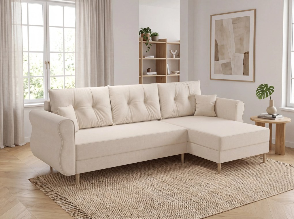 Rozkládací oboustranná sedací souprava do L SILVIANO 230x140 cm, krémová