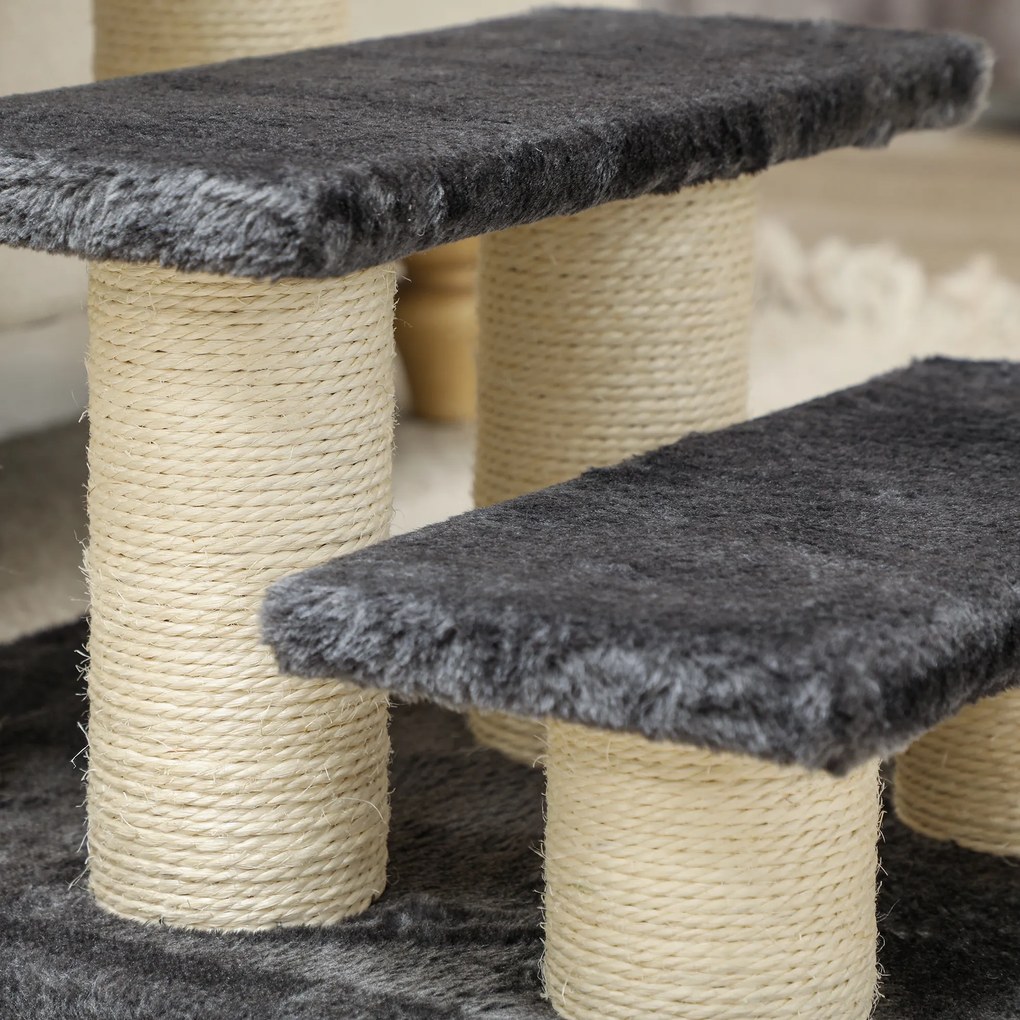 PawHut schody pro psy a kočky 3stupňové schody pro psy schody pro kočky plyšové tmavě šedé 45x35x34cm pro snadný vstup a výstup | Aosom.de