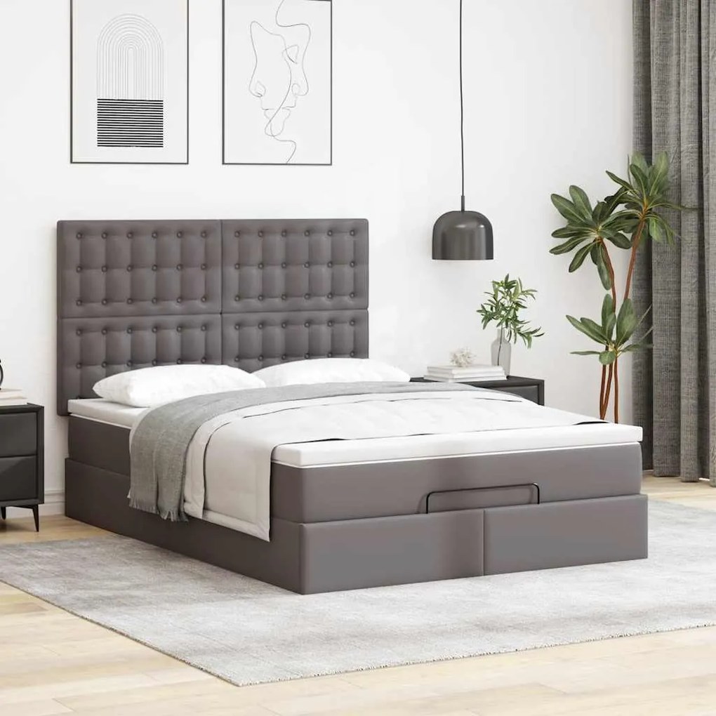 Osmanský rám postele s matrací šedá 140x200cm umělá kůže 3313009