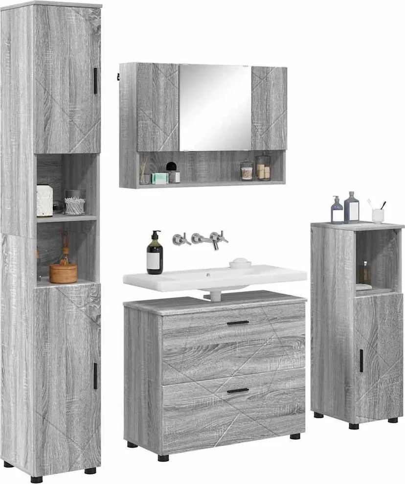 Sada koupelnového nábytku 4 ks Šedá Sonoma 35 x 30 x 192 cm 3393049