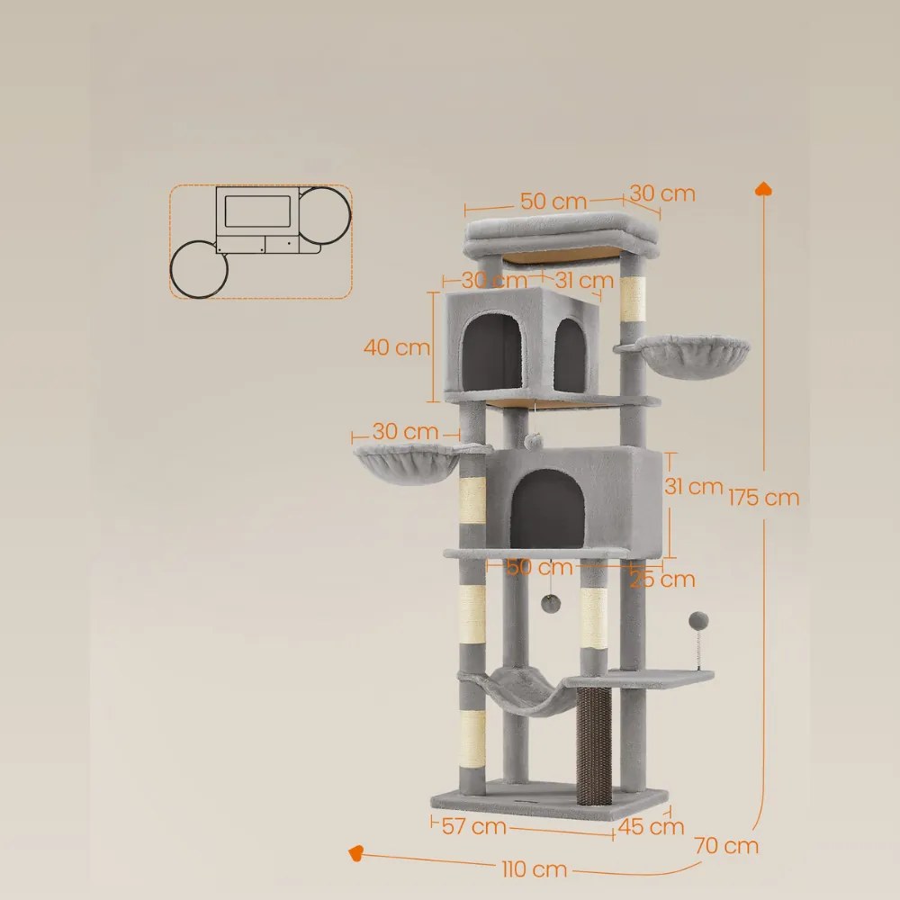 Feandrea Kočičí strom TRISTAN, 57x45x175 cm, šedá
