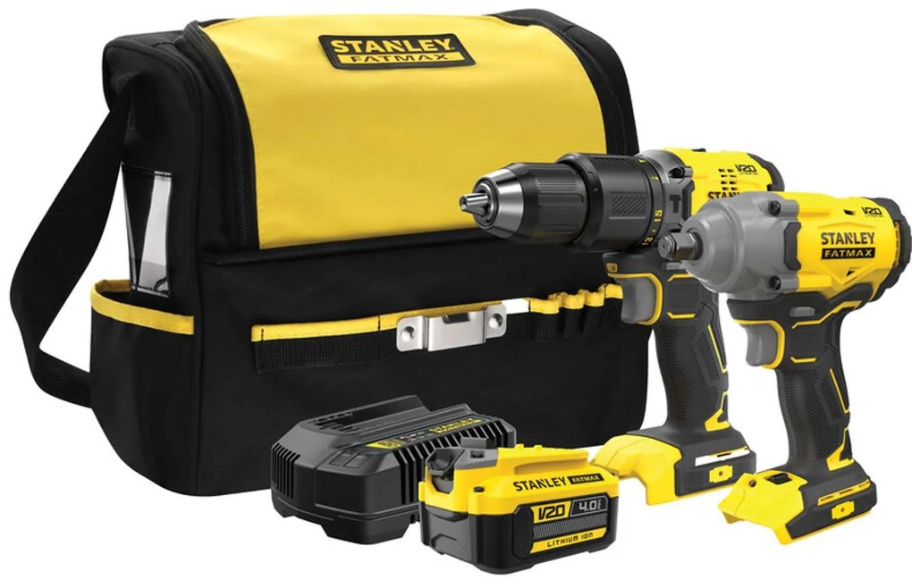 Stanley - 18V AKU sada příklepové vrtačky a rázového utahováku, 1x aku 4,0 Ah Li-Ion, nabíječka SFMCK217M1S-QW