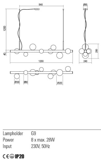 Redo 01-2377 - Lustr na lanku GOJI 8xG9/28W/230V černá